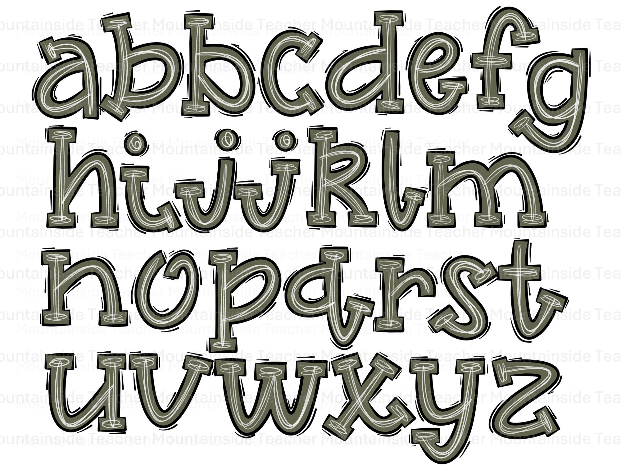 Scribble Doodle Alphabet PNG Bundle: Earth Tone Clipart (digital ...