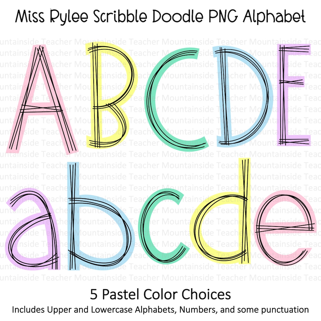 Blunt Edge Scribble Doodle Letters Pastel Colors PNG Bundle Alphabet ...