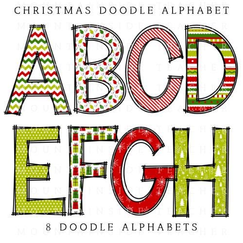 Christmas Doodle Alphabet PNG, Sublimation Fonts (digital Download) - Etsy