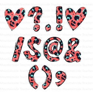 Leopard Doodle Alphabet PNG Bundle: Sublimation Alpha Set (digital ...