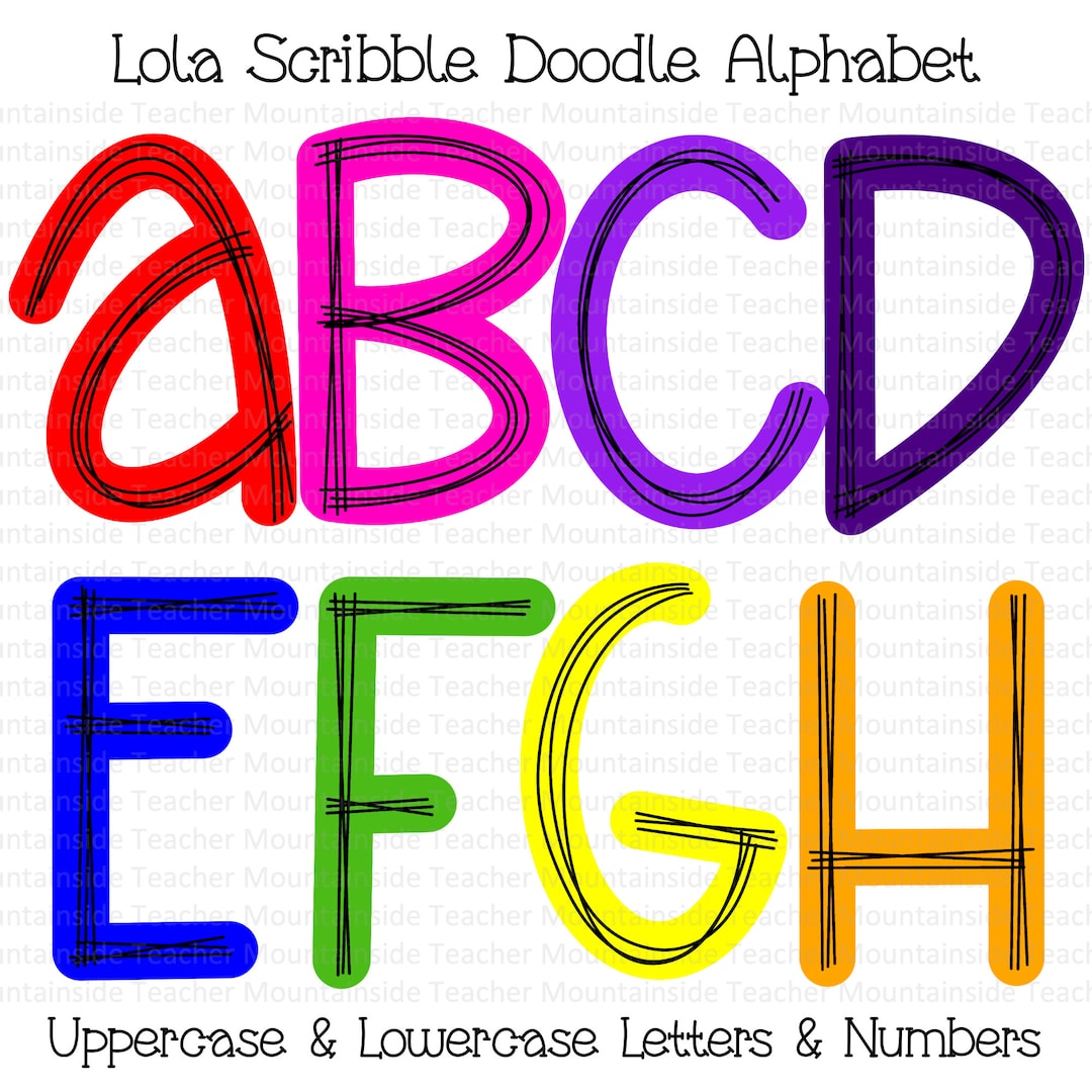 Scribble Letters, Bright Doodle Alphabet, PNG Bundle, Doodle ...