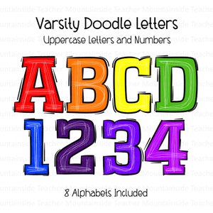 Varsity Letter Alphabet, Rainbow Colors PNG, Doodle Letters, Hand Drawn ...