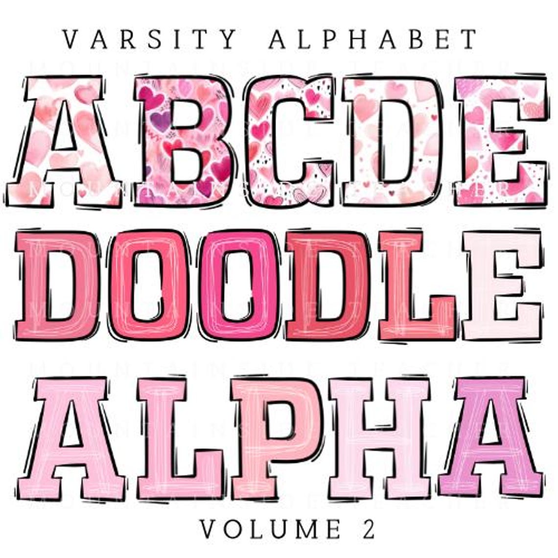 Valentines Varsity Letters, Marquee Colorful Alphabet Fun PNG Bundle ...