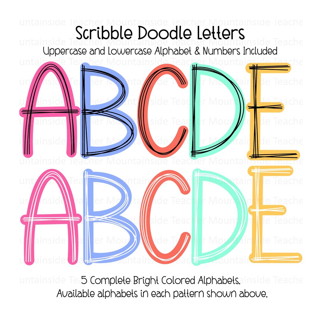 Scribble Letters, Bright Colored Doodle Alphabet, Doodle Sublimation ...