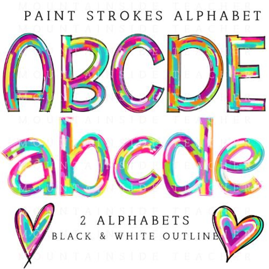 Paint Strokes Doodle Letters Bright Colors PNG Bundle Alphabet ...