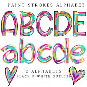 Paint Strokes Doodle Letters Bright Colors PNG Bundle Alphabet ...