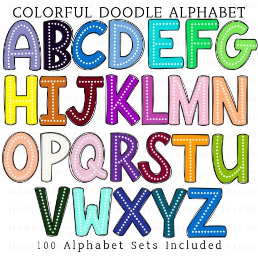 Dotted Doodle Alphabet PNG Bundle: 100 Colorful Letter Sets (digital ...