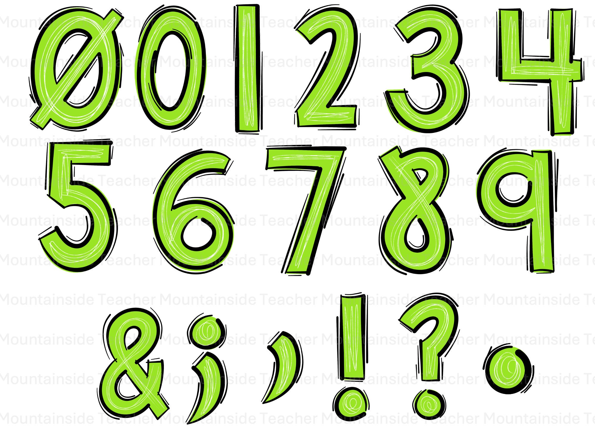 Bright Doodle Alphabet PNG Bundle: Scribble Font Clipart (digital ...