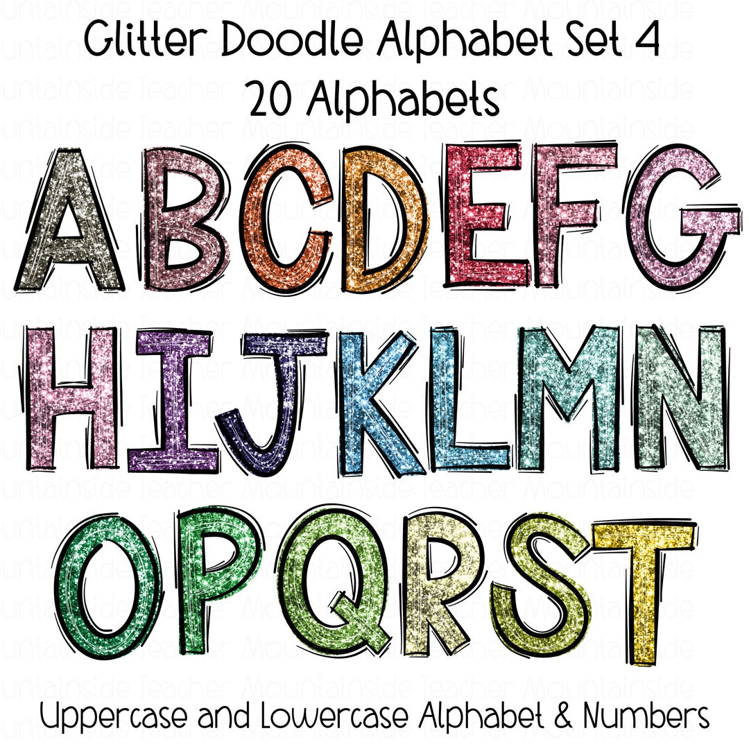 Glitter Doodle Alphabet PNG Doodle Sublimation Alpha Set Design PNG ...