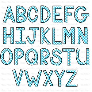 Block Doodle Letters, Bright Checkered Doodle Alphabet, Sublimation Set ...