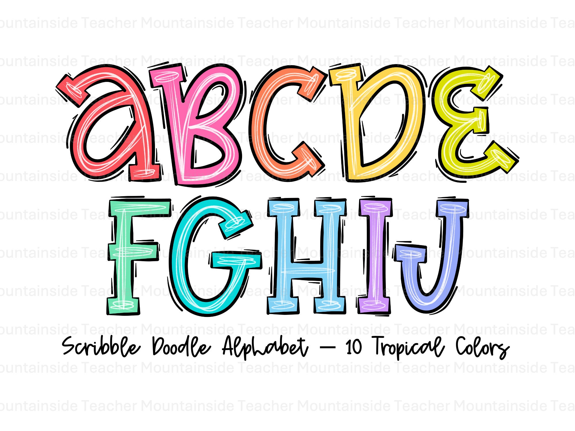Bright Doodle Alphabet, Scribble PNG Clipart, 10 Colors (digital ...