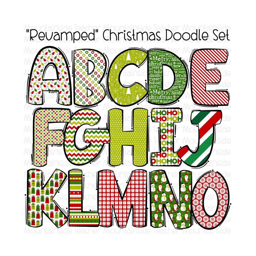 Christmas Doodle Alphabet PNG Doodle Sublimation Alpha Set Design PNG ...