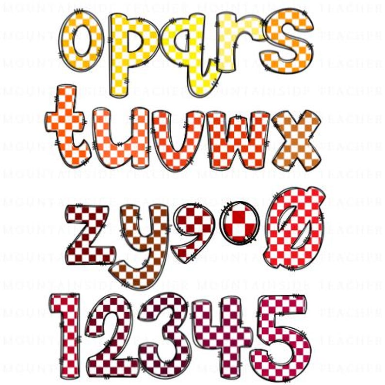 Checkered Doodle Alphabet PNG Bundle: 100 Alpha Sets (digital Download ...