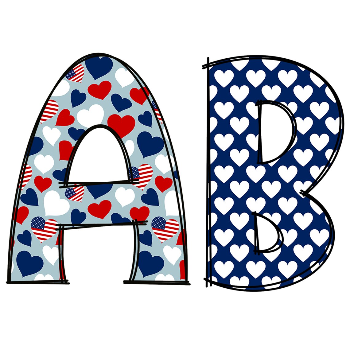Doodle PNG Alphabet Patriotic Doodle Alphabet Bundle 4th of - Etsy