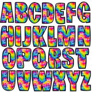 Bright Tie Dye Alphabets, Bright Colors, Doodle Letters, Hand Drawn ...