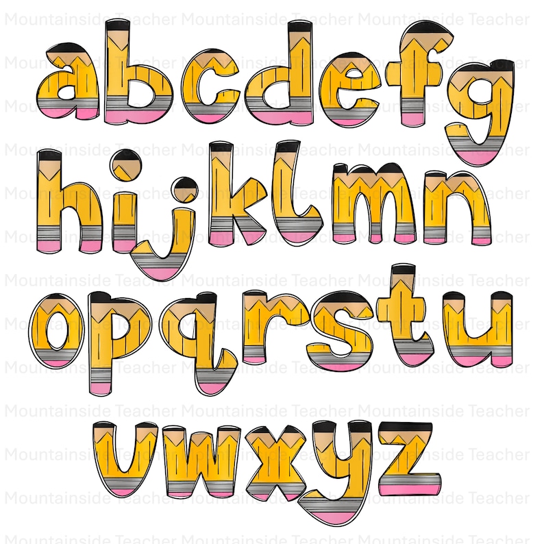 Pencil Doodle Font PNG Alphabet: Back to School Letters (digital ...