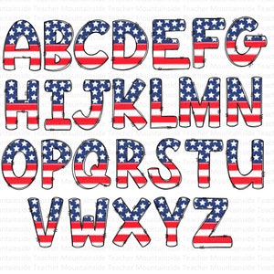 American Flag Alphabet and Numbers Doodle Letters Patriotic Alphabet ...