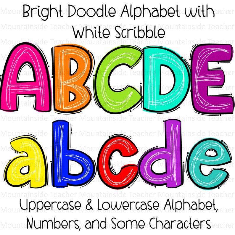 Scribble Letters, Bright Doodle Alphabet, PNG Bundle, Doodle ...