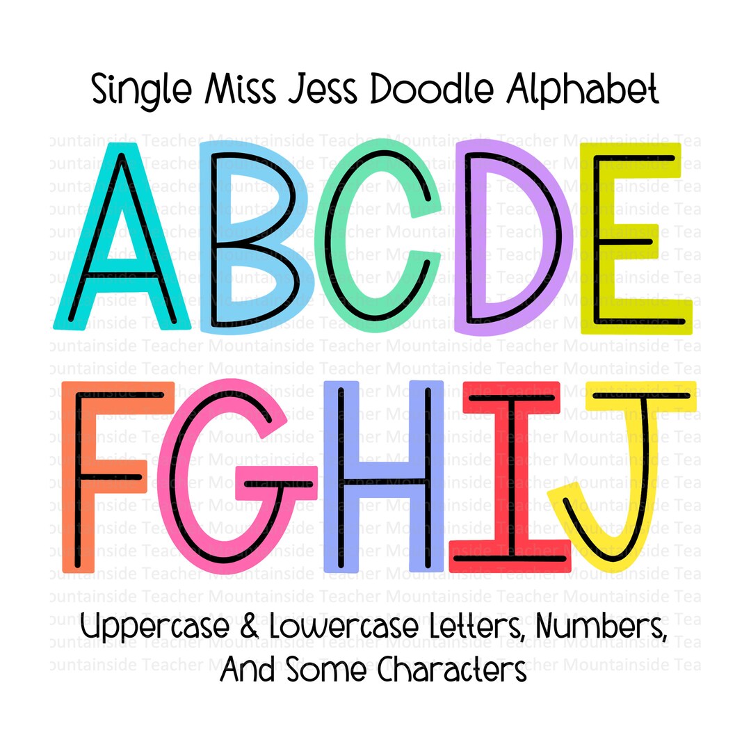 Block Letters, Colorful Doodle Alphabet, PNG Bundle, Doodle Sublimation ...