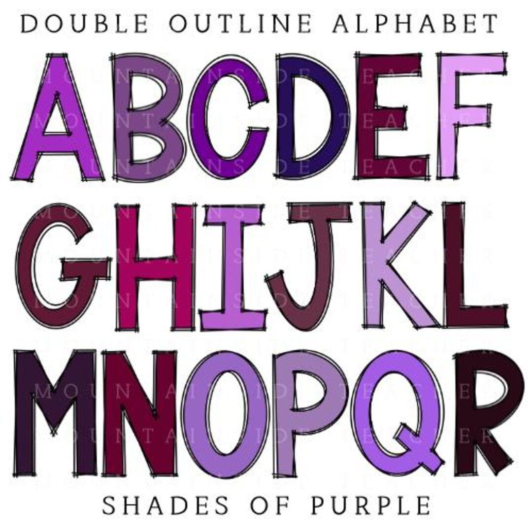 Double Outline Block Letters Shades of Purple Bundle Doodle Sublimation ...