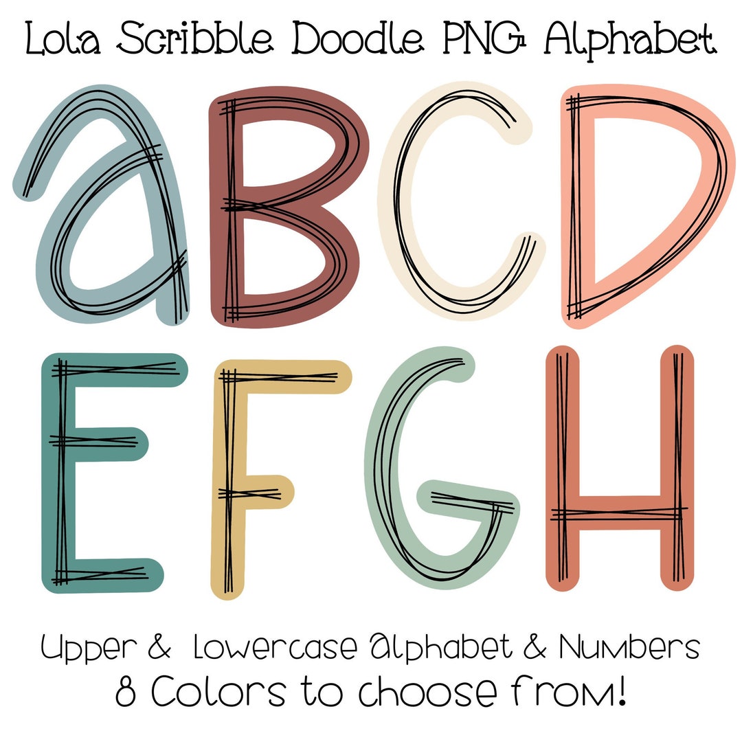 Scribble Letters, Boho Doodle Alphabet, PNG Bundle, Doodle Sublimation ...