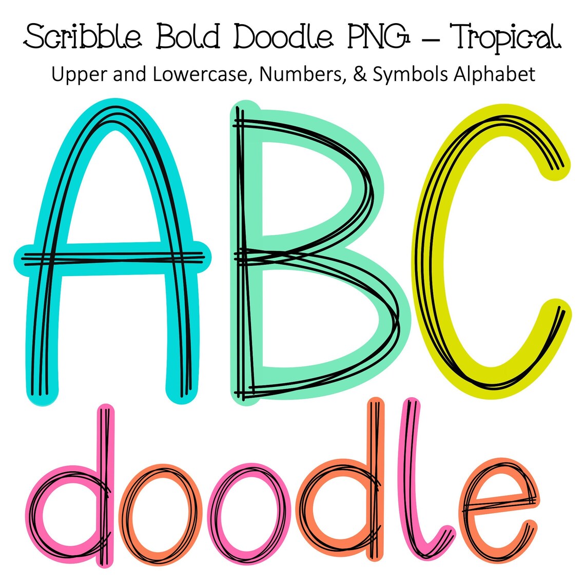 Scribble Tropical Doodle Letters Alphabet PNG Bundle Doodle - Etsy