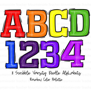 Varsity Letter Alphabet, Rainbow Colors PNG, Doodle Letters, Hand Drawn ...