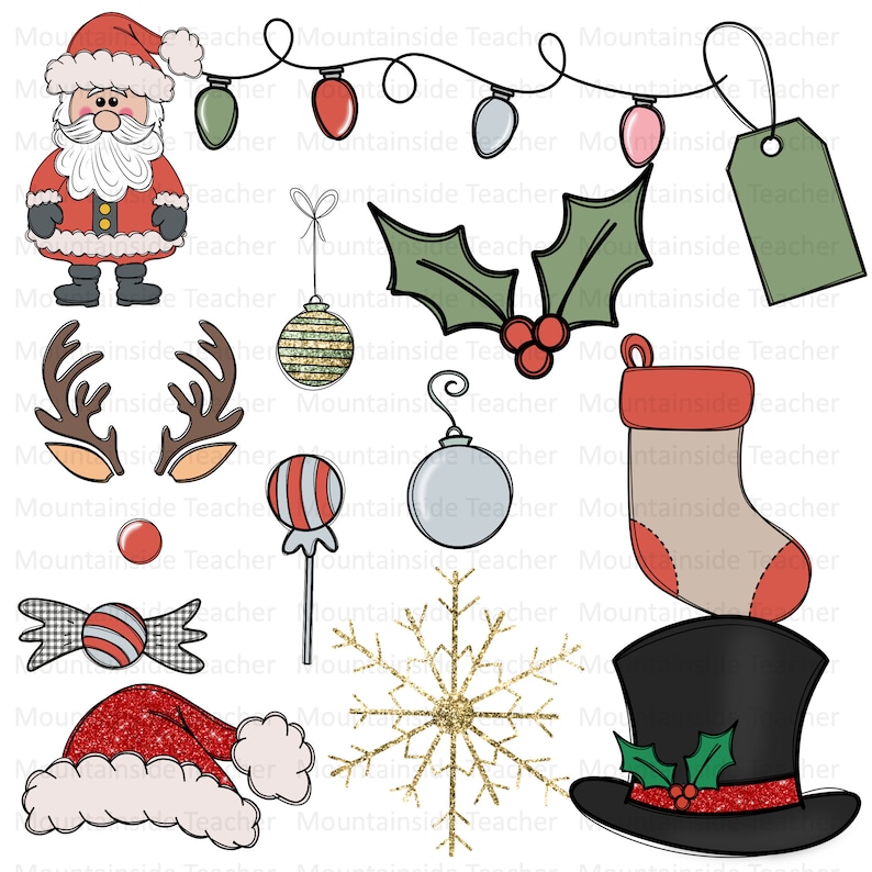 Christmas Doodle PNG Bundle, Holiday Letters, Christmas Patterns, Clip ...