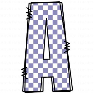 Checkered Doodle Alphabet PNG Bundle: Bright Clipart (digital Download ...