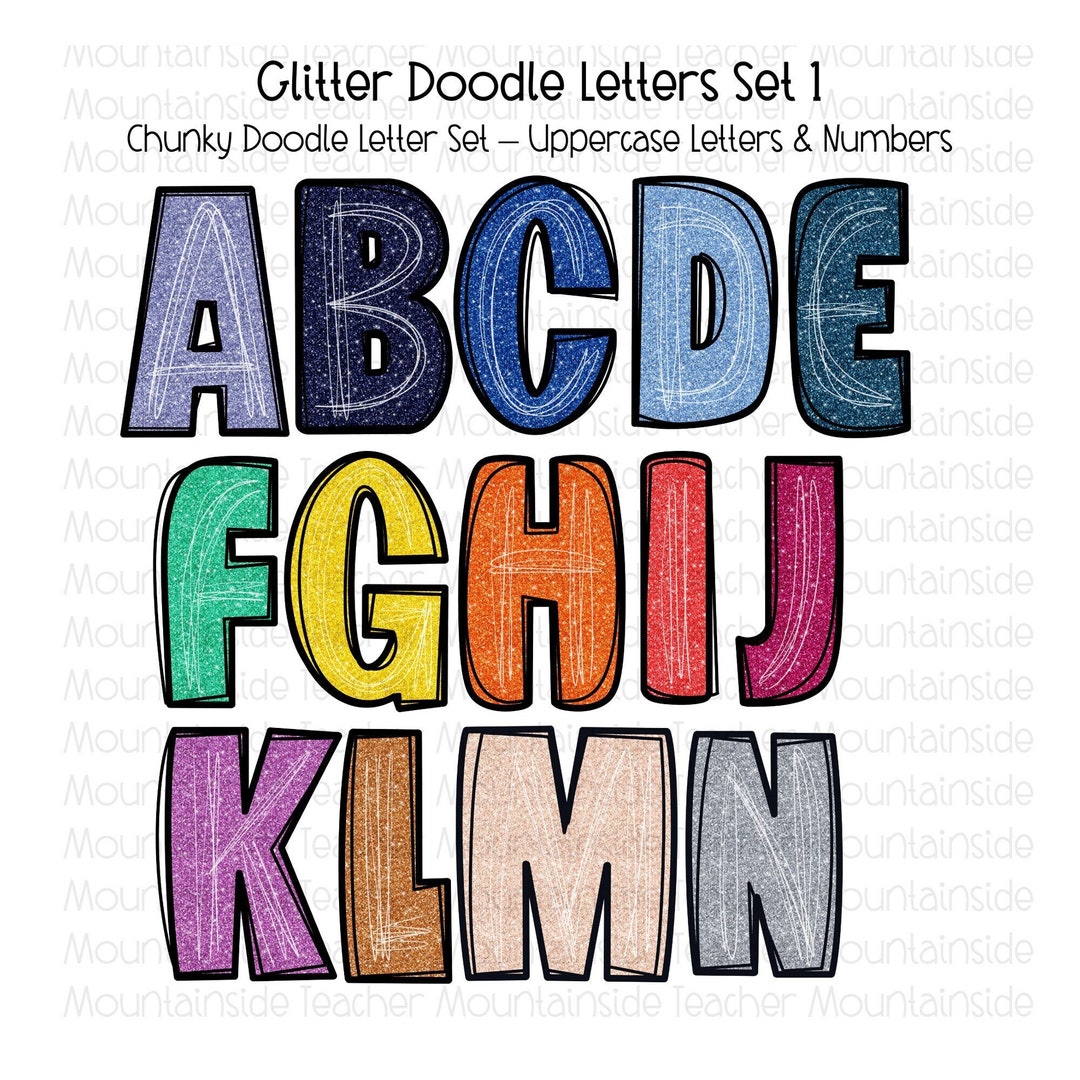 Scribble Glitter Doodle Alphabet PNG Sublimation Alpha Set Design ...