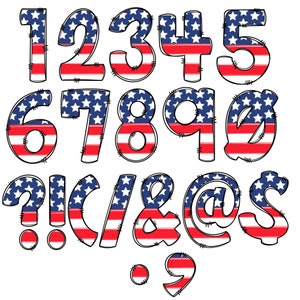 American Flag Alphabet and Numbers Doodle Letters Patriotic Alphabet ...