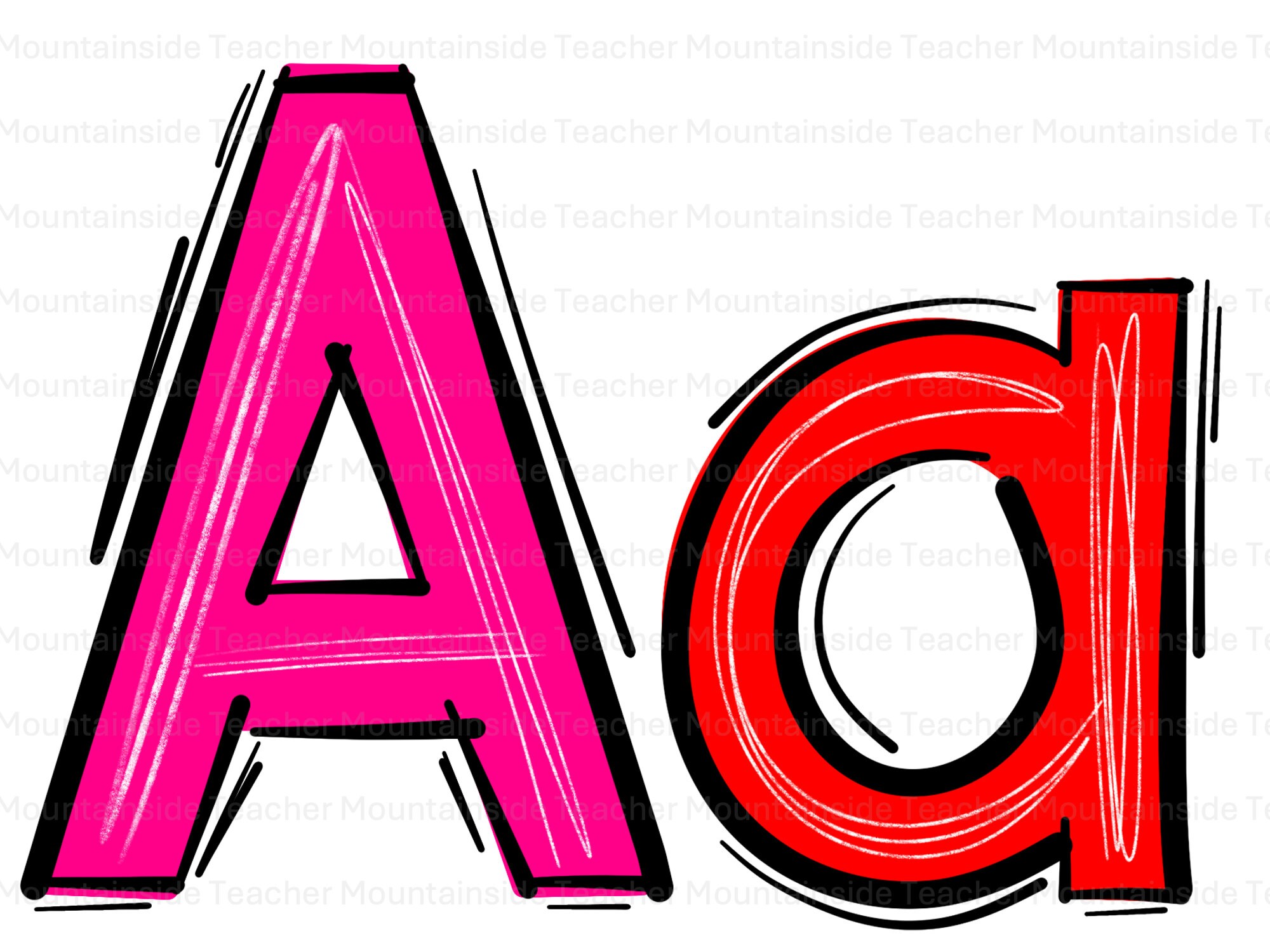 Bright Doodle Alphabet PNG Bundle: Scribble Font Clipart (digital ...