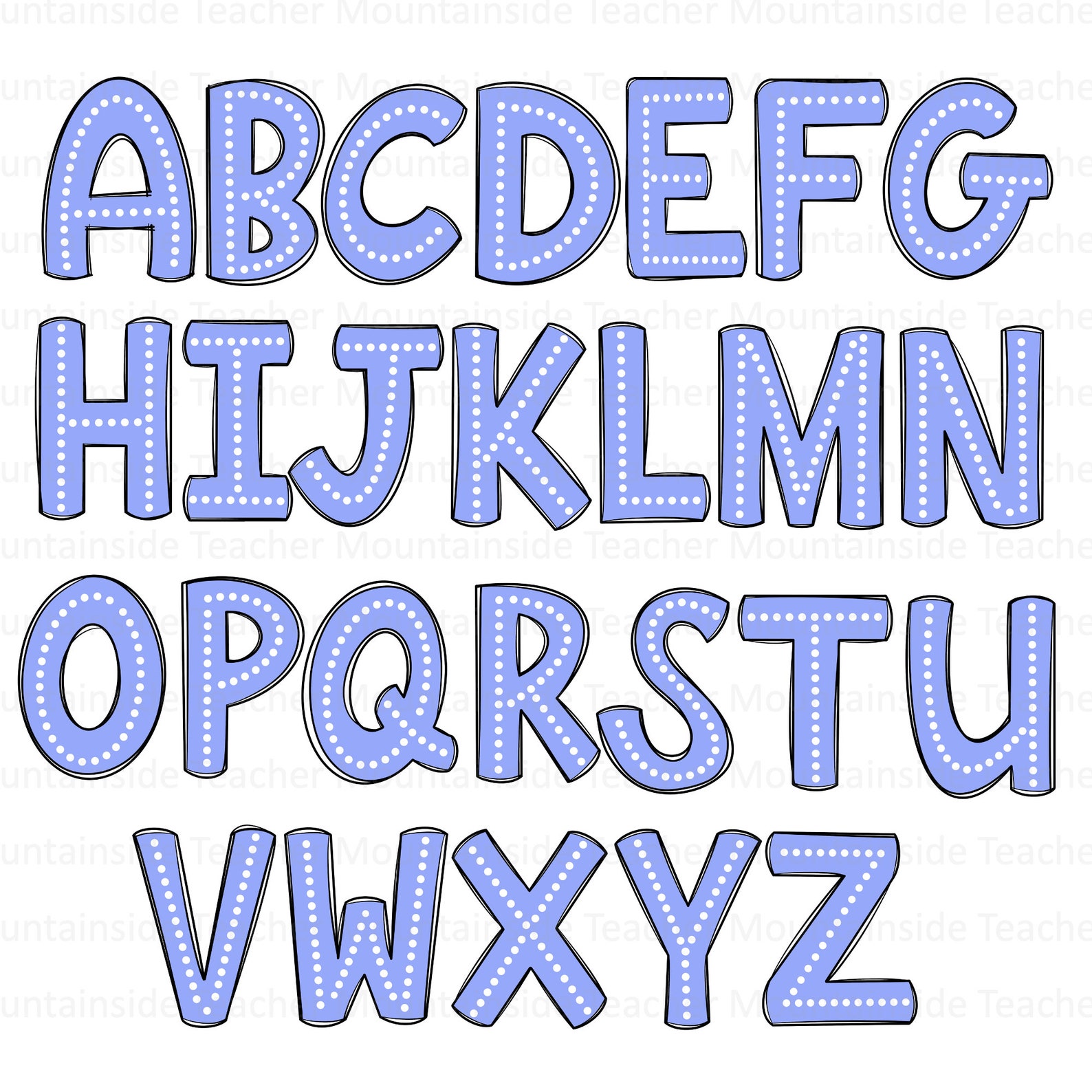 Dotted Letters, Bright Doodle Alphabet, PNG Bundle, Doodle Sublimation ...