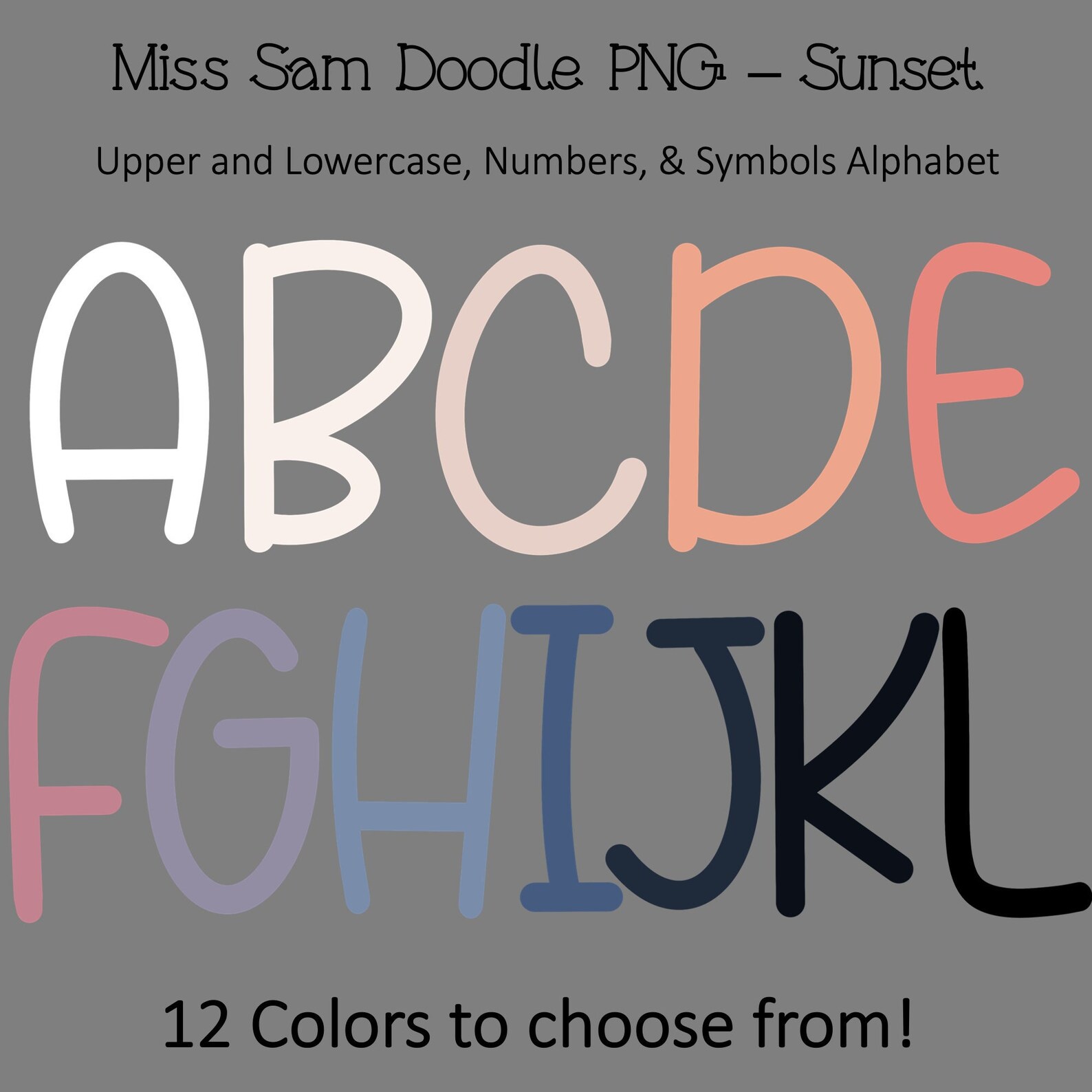 Dusk Colors Doodle Letters Alphabet PNG Bundle Doodle Sublimation Alpha ...