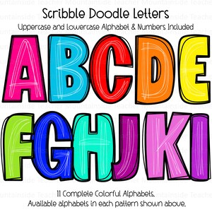 Scribble Alphabets, Neon Colors, Doodle Letters, Hand Drawn Alphabet ...