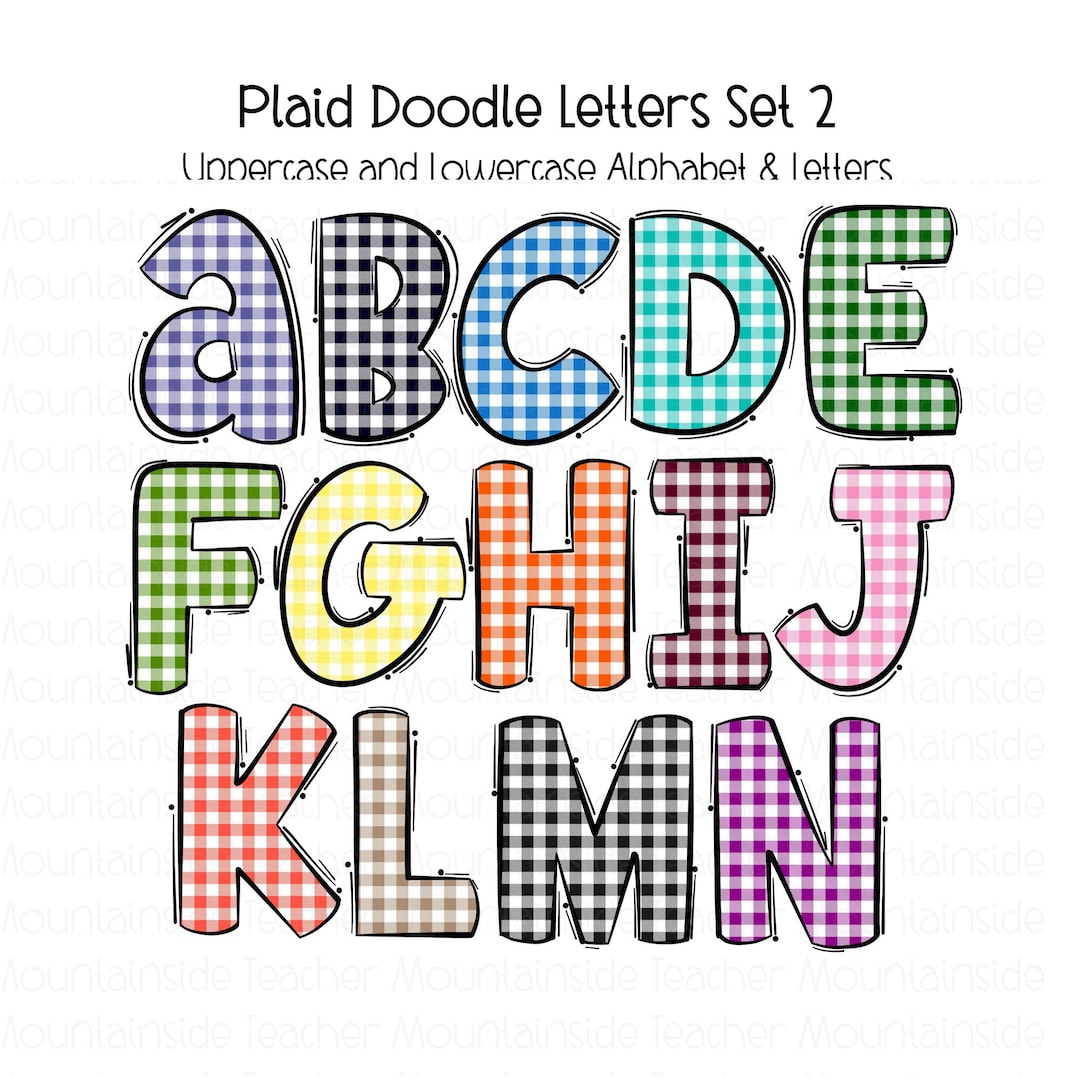 Plaid Letters, Doodle Alphabet, PNG, Sublimation, Alpha Set, Clipart ...