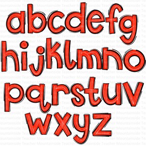 Scribble Letters, Shades of Red Alphabet, PNG Bundle, Doodle ...