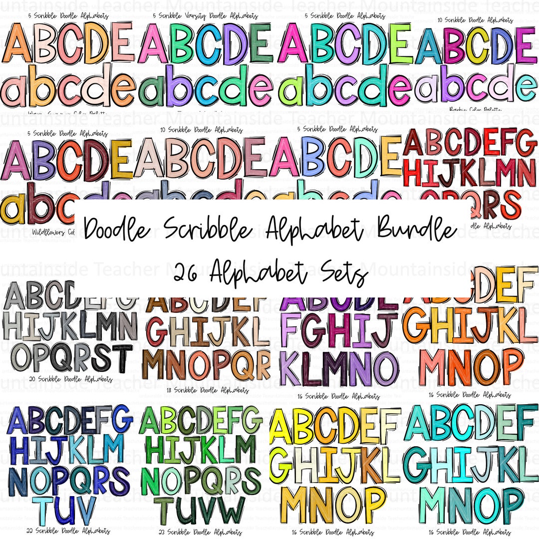 Scribble Letters, Doodle Alphabet Bundle, PNG Bundle, Doodle ...