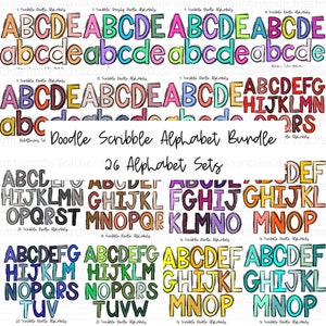 Scribble Letters, Doodle Alphabet Bundle, PNG Bundle, Doodle ...