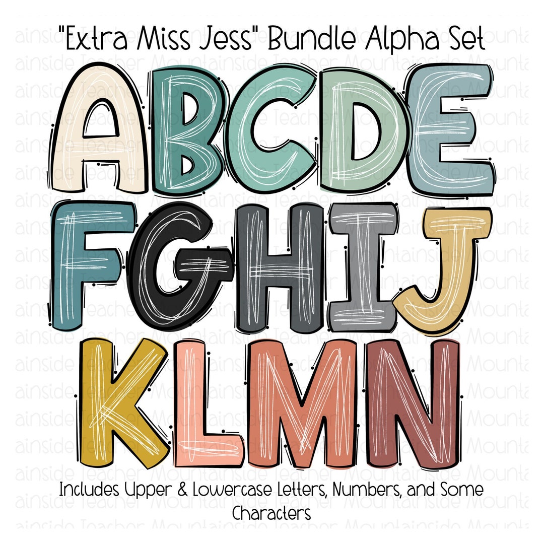 Scribble Letters, Boho Doodle Alphabet, PNG Bundle, Doodle Sublimation ...