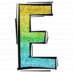 Faded Glitter Letters, Bright Doodle Alphabet, PNG Bundle, Doodle ...