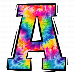 Colorful Tie Dye Varsity Doodle Letters, Hand Drawn Doodle Alpha Bundle ...