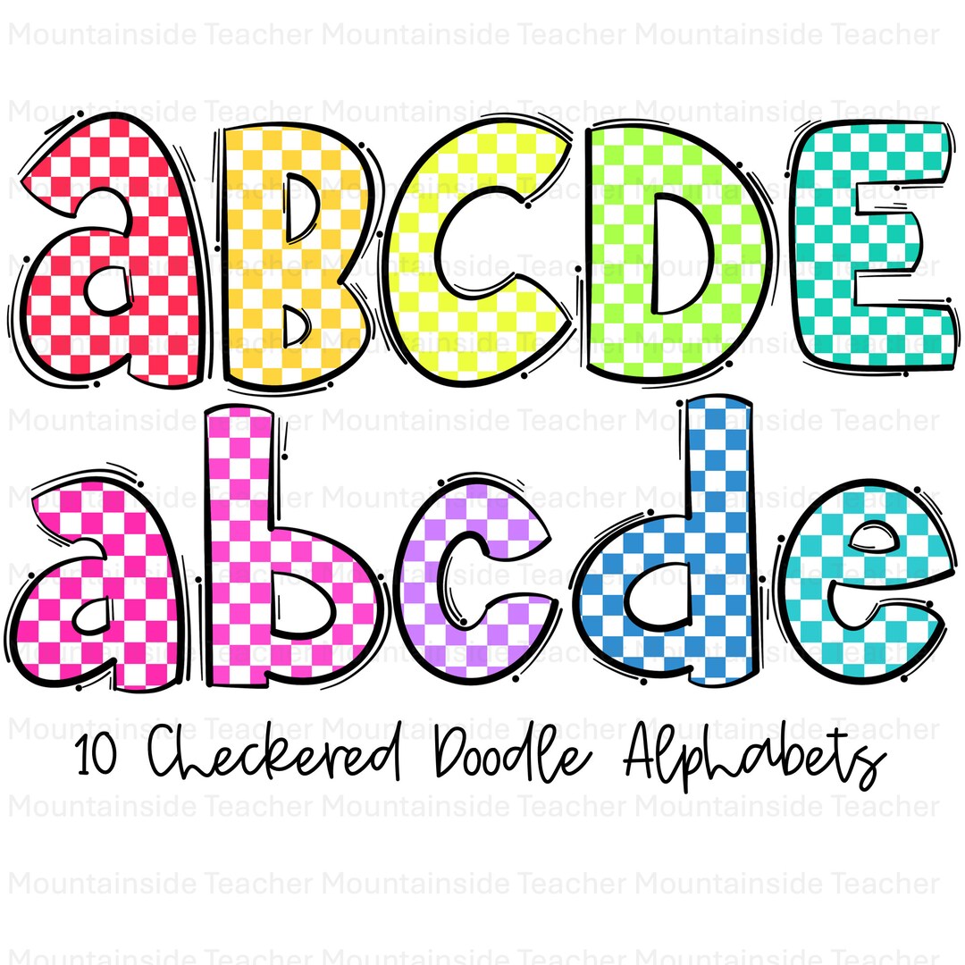 Checkered Doodle Alphabet: Bright PNG Letters (digital Download) - Etsy