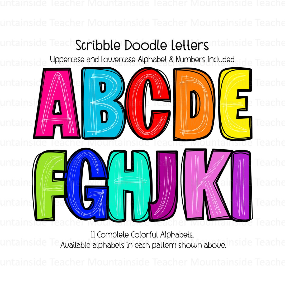 Scribble Alphabets, Neon Colors, Doodle Letters, Hand Drawn Alphabet ...