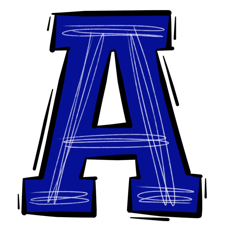 Varsity Scribble Letters, Blue Doodle Alphabet, PNG Bundle, Sublimation ...
