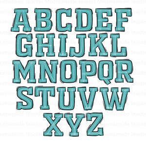 Varsity Scribble Letters, Blue Doodle Alphabet, PNG Bundle, Sublimation ...