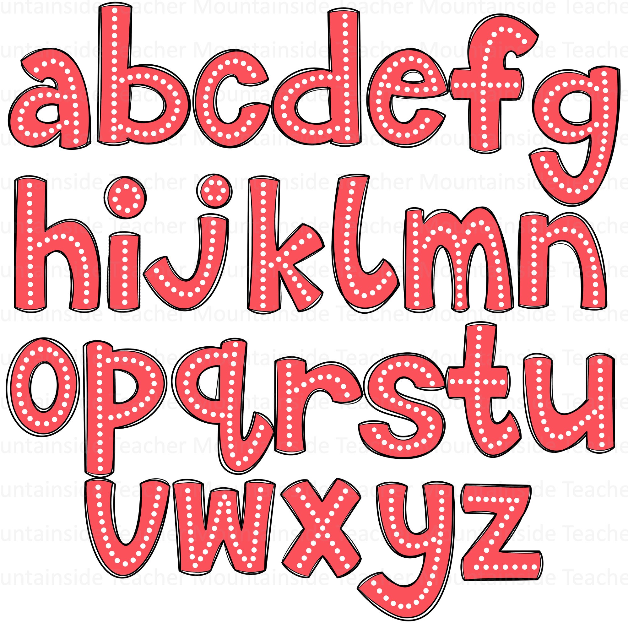 Dotted Letters, Bright Doodle Alphabet, PNG Bundle, Doodle Sublimation ...