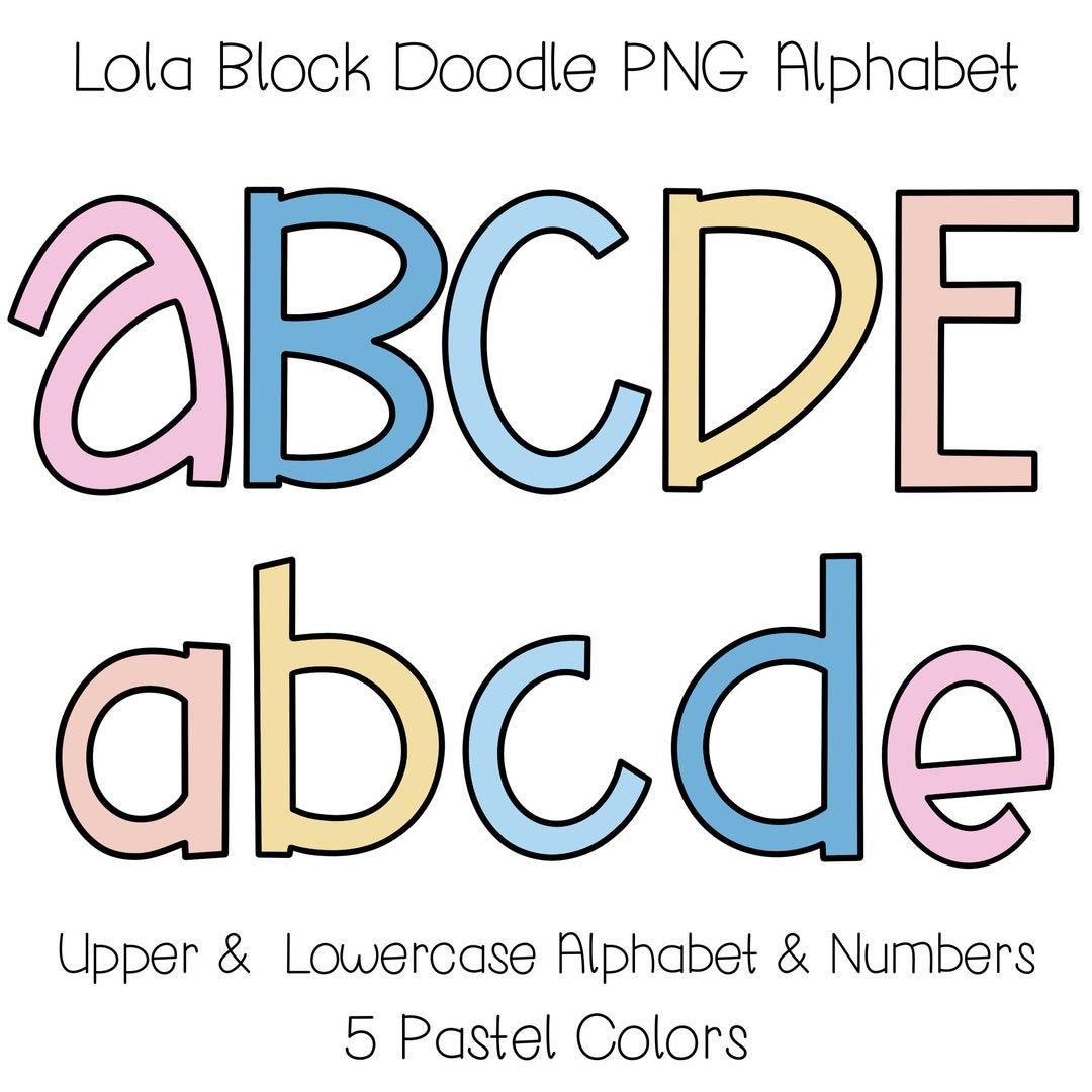 Pastel Block Doodle Letters Alphabet PNG Bundle Doodle Sublimation ...