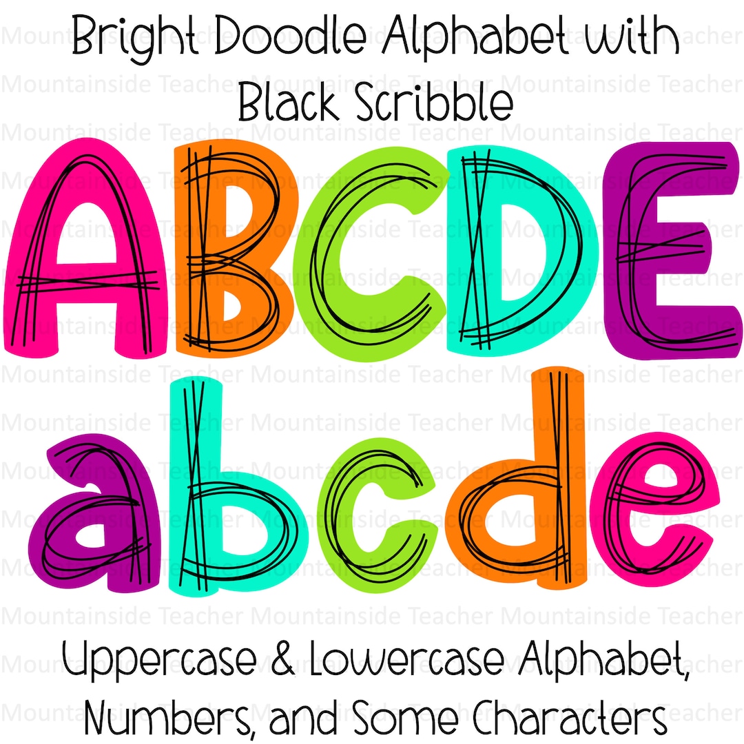 Scribble Letters, Bright Doodle Alphabet, PNG Bundle, Doodle ...