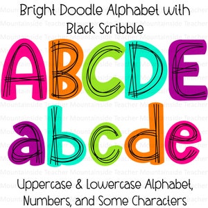 Scribble Letters, Bright Doodle Alphabet, PNG Bundle, Doodle ...